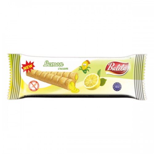 Rurki kukurydziane nadziewane kremem o smaku cytrynowym bezglutenowe 18g - Balila - Wafle